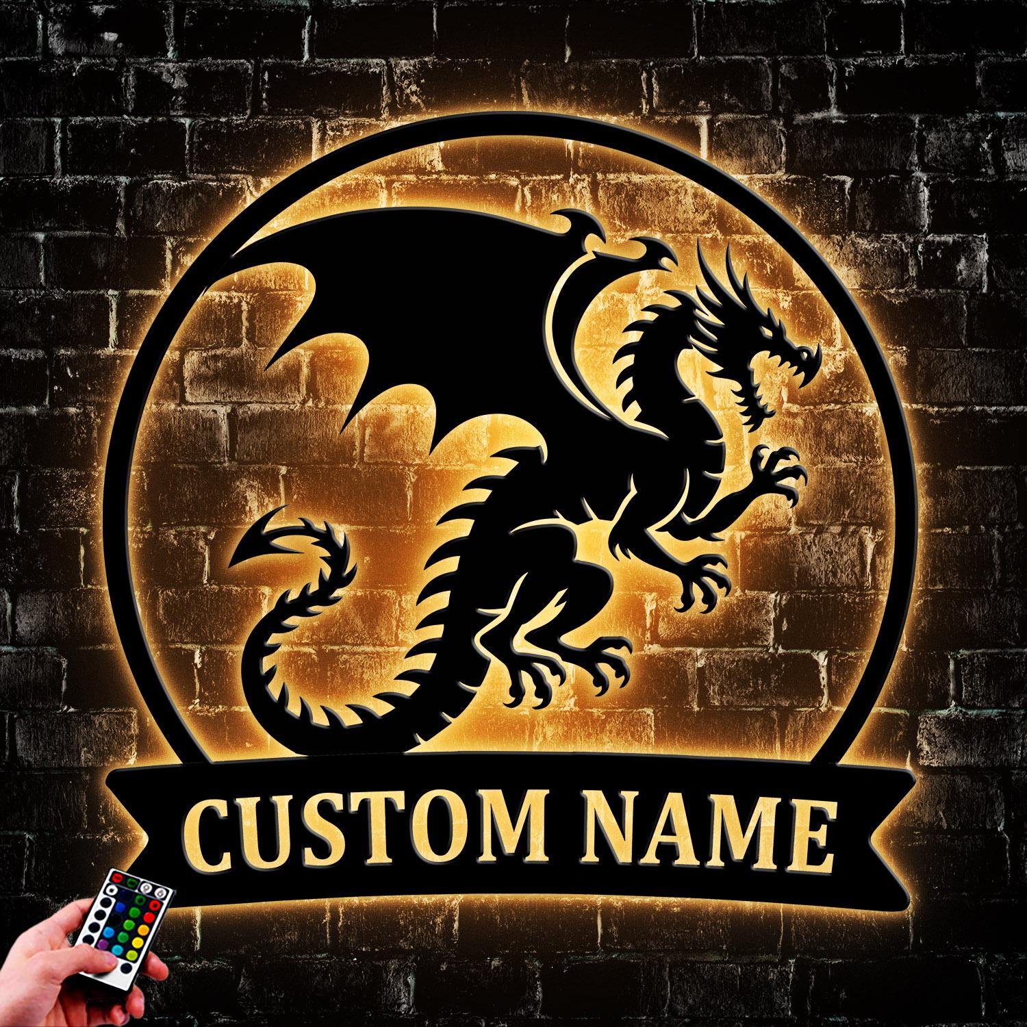 Personalized Dragon Metal Wall Art Led Light, Fantasy Wall Hanging ...