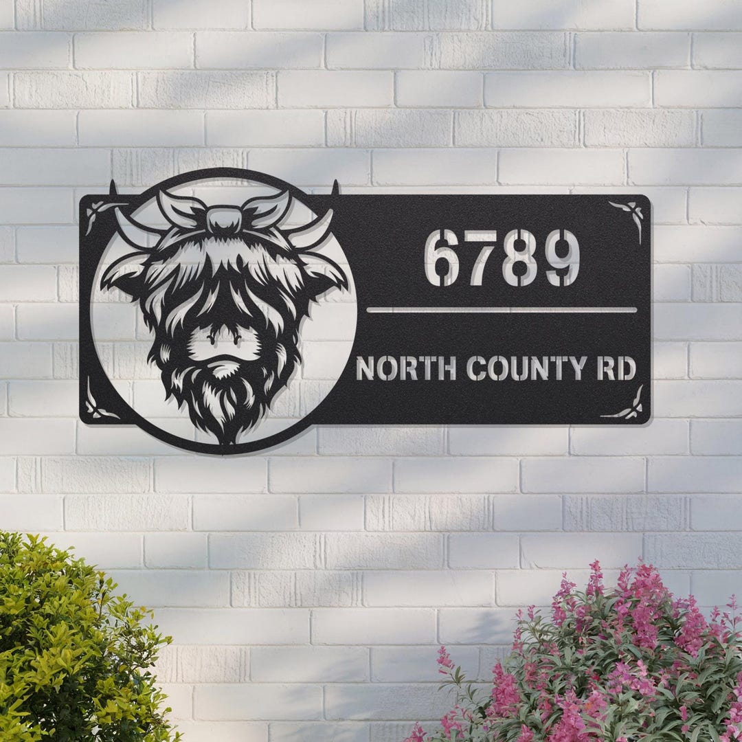 Custom Cute Highland Cow Address Sign, Personalized Farm Name Yard ...