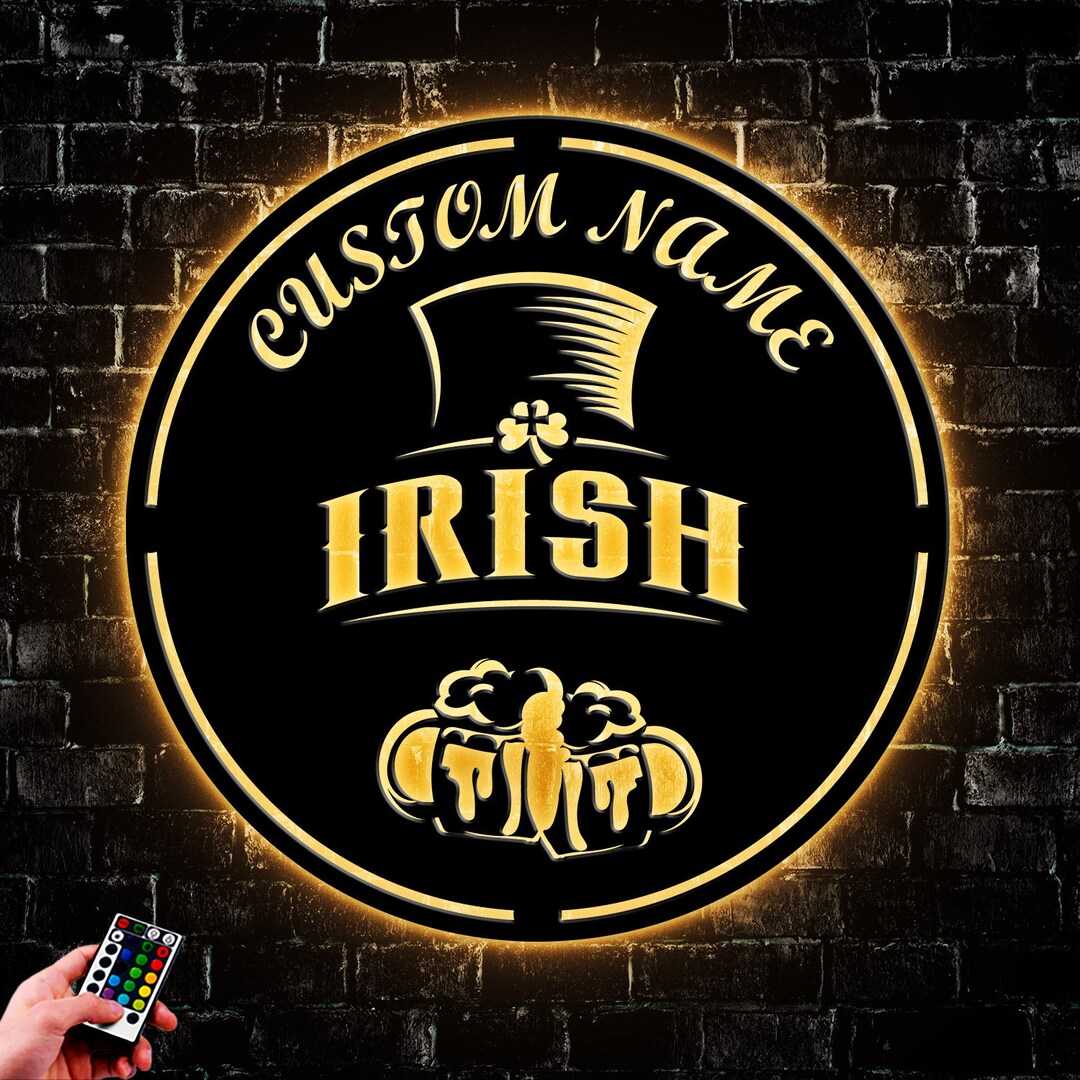 Custom Irish Pub Metal Wall Art Led Light, Personalized Bar Name Sign ...