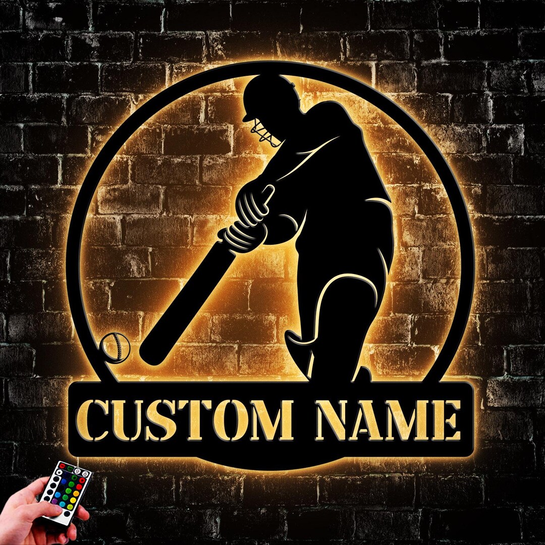 Custom Cricket Metal Wall Art LED Light, Personalized Cricket Player ...