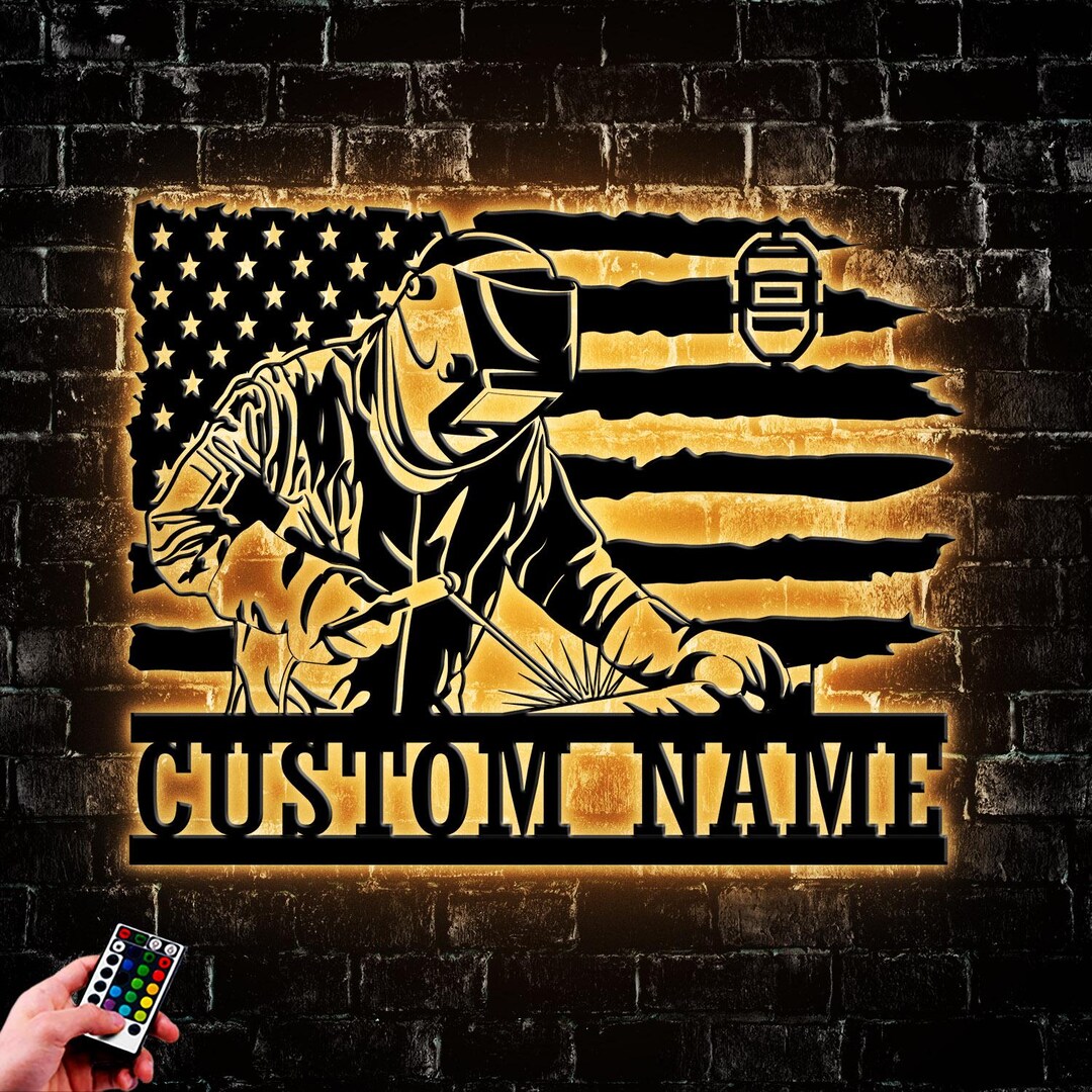 Custom Ironworker Metal Wall Art LED Light, Personalized Welder Name ...