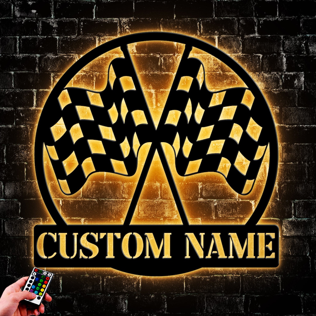 Custom Start Finish Racing Flag Metal Wall Art Led Light, Personalized ...