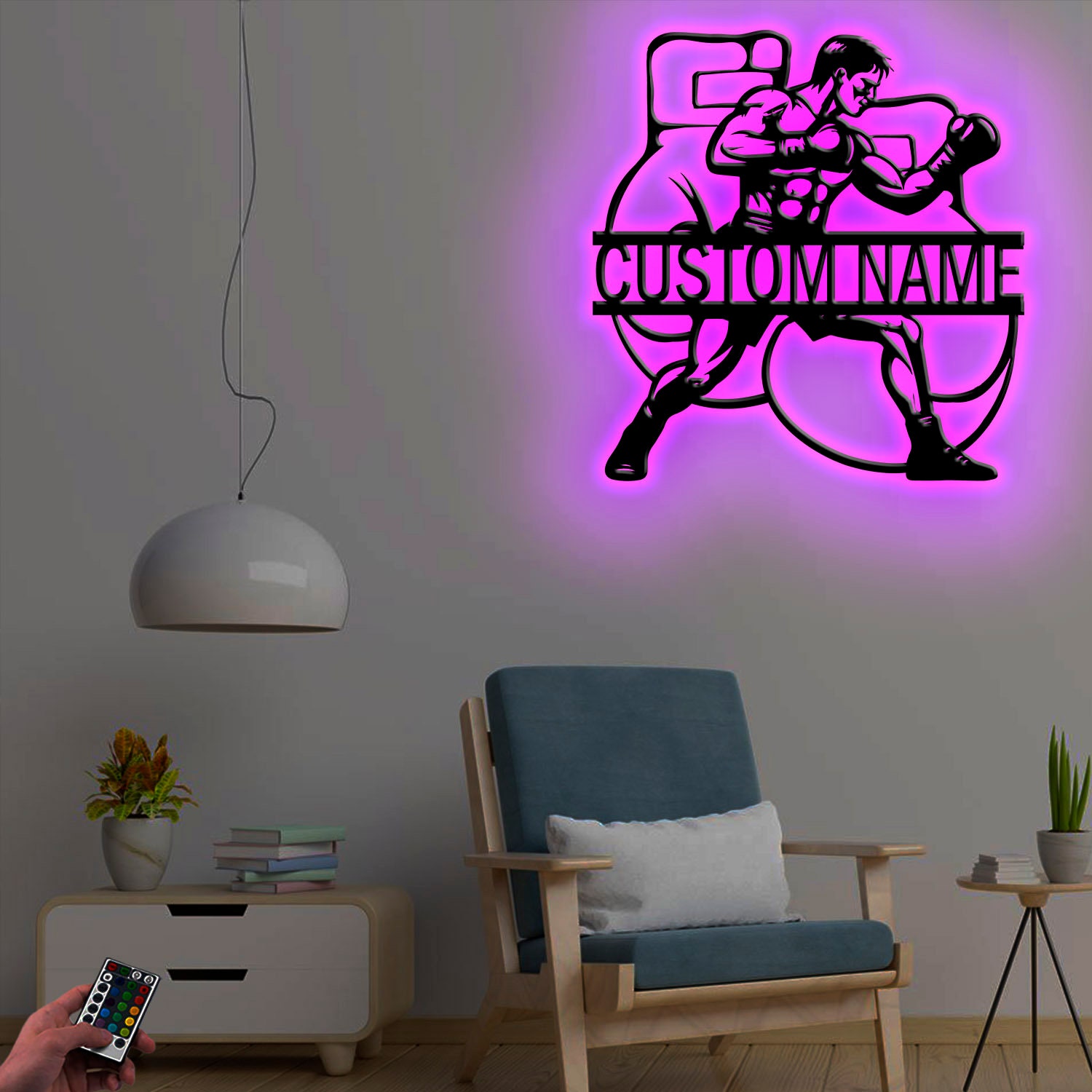 Custom Boxing Metal Wall Art Led Light, Personalized Boxer Name Sign ...