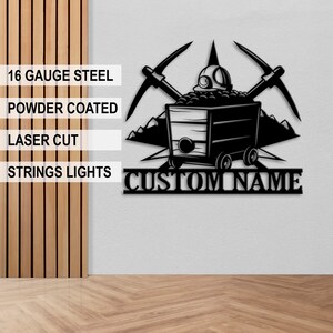Custom Coal Mining Metal Wall Art Led Light, Personalized Miner Name ...