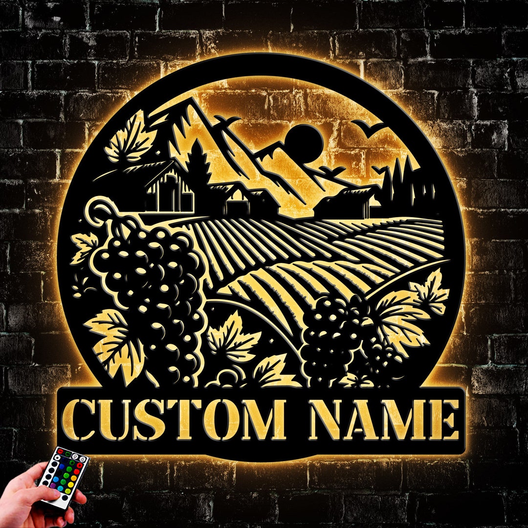 Custom Grape Metal Wall Art LED Light, Personalized Grape Fram Name ...