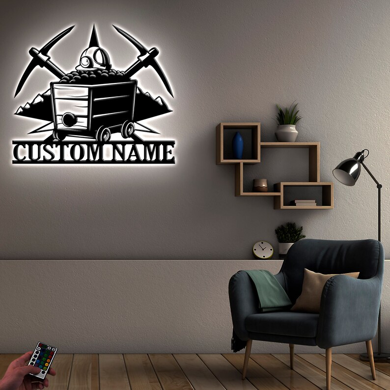 Custom Coal Mining Metal Wall Art Led Light, Personalized Miner Name ...