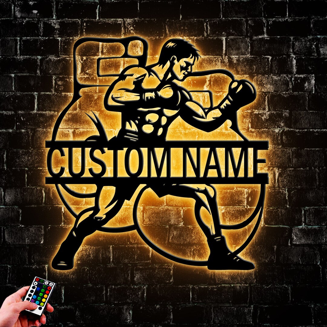 Custom Boxing Metal Wall Art Led Light, Personalized Boxer Name Sign ...