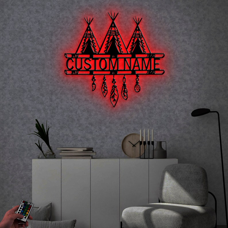 Custom Native American Teepee Metal Wall Art Led Light, Personalized ...