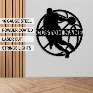 Custom Basketball Metal Wall Art Led Light, Personalized Basketball ...