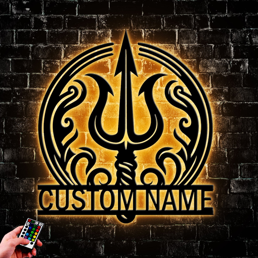 Custom Poseidon Trident Metal Wall Art Led Light, Personalized Greek ...