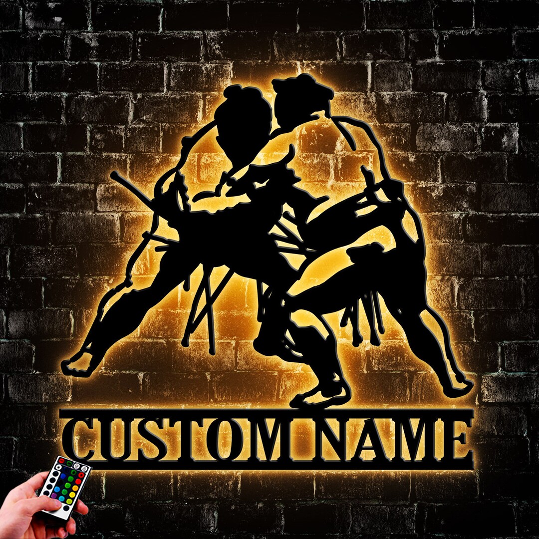 Custom Sumo Wrestling Metal Wall Art LED Light, Personalized Wrestlers ...