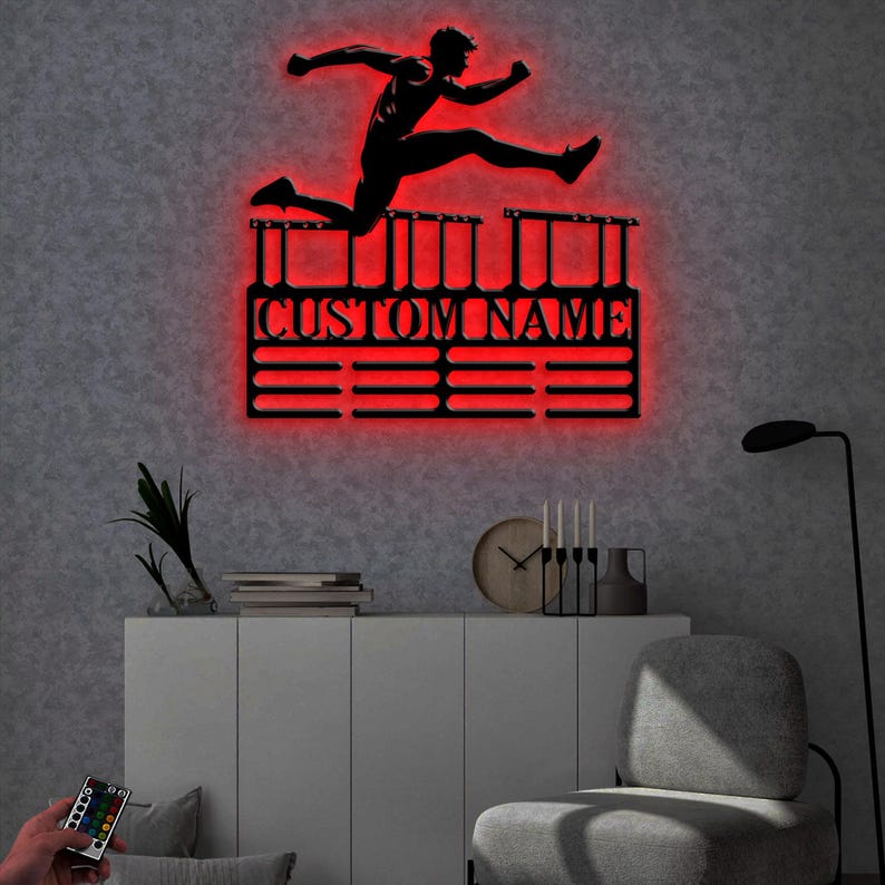 Custom Hurdles Running Medal Holder LED Light, Personalized Hurdle ...