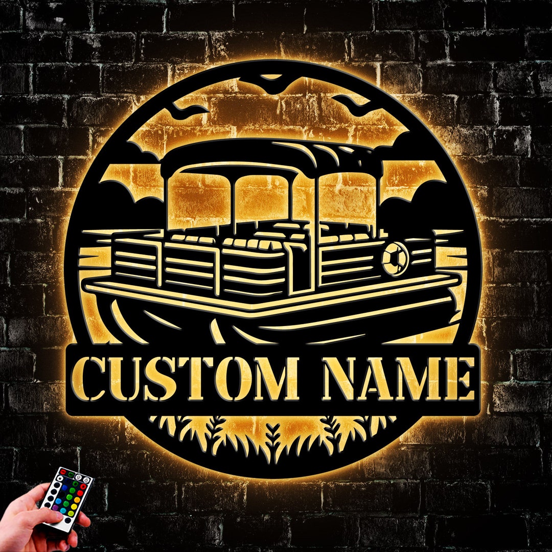 Custom Pontoon Boat Metal Wall Art Led Light, Personalized Pontoon Boat Lover Name Sign Home ...