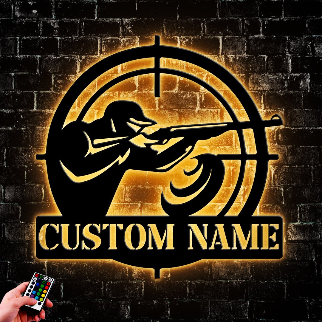 Custom Trap Shooting Metal Wall Art Led Light, Personalized Gunner Name ...