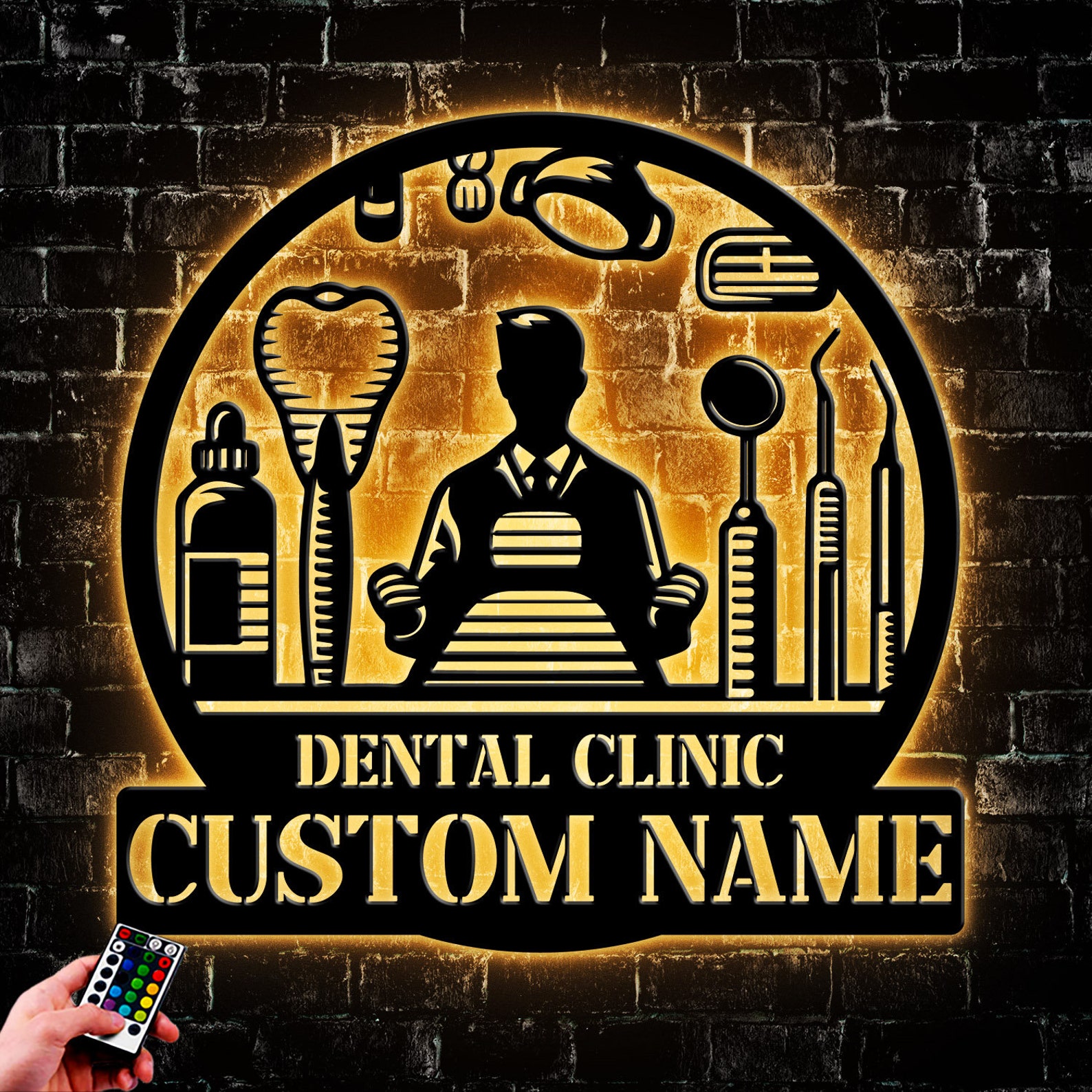 Custom Dental Clinic Metal Wall Art Led Light, Personalized Dentist ...