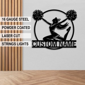 Custom Cheerleading Metal Wall Art Led Light, Personalized Cheerleader ...