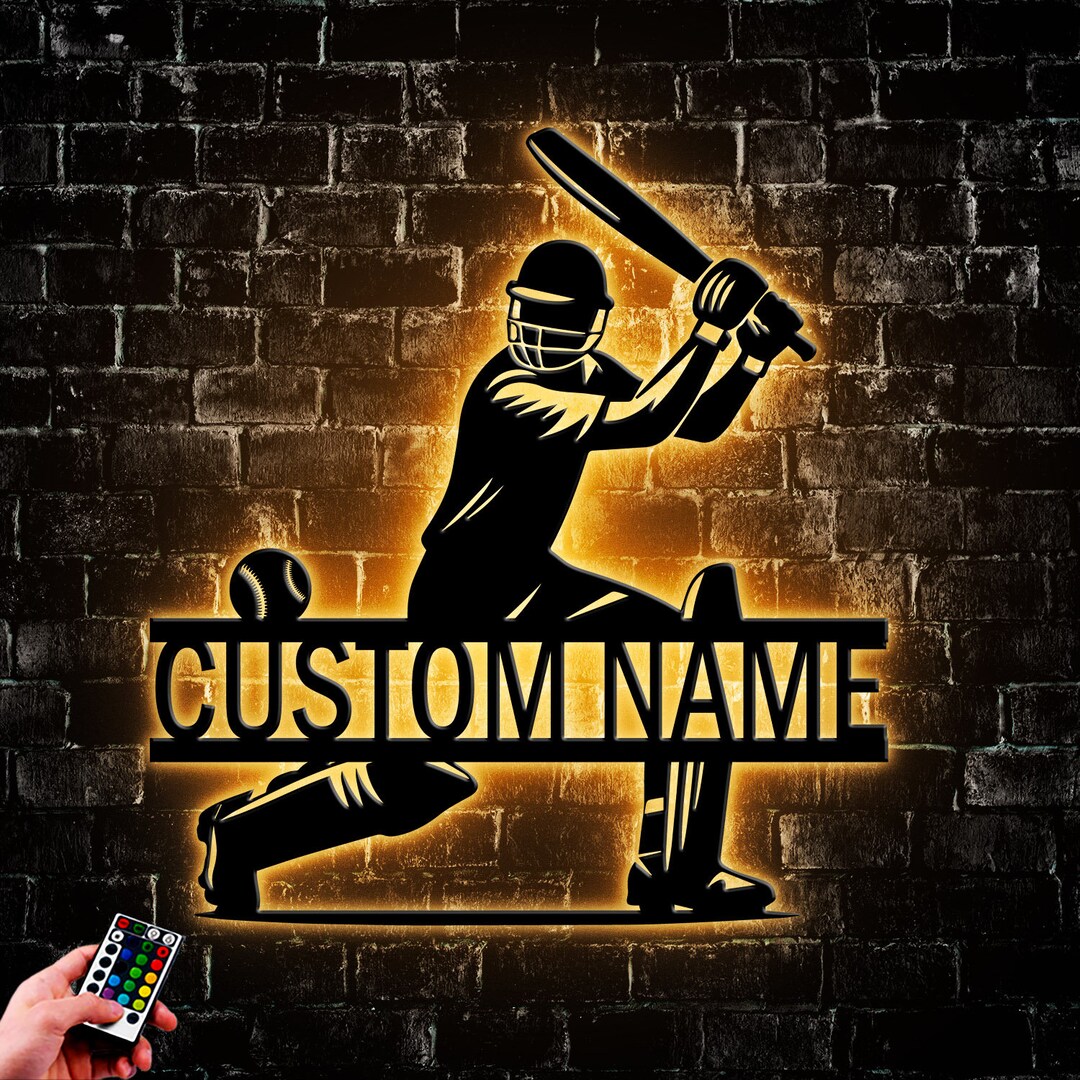 Custom Cricket Metal Wall Art Led Light, Personalized Cricket Player ...
