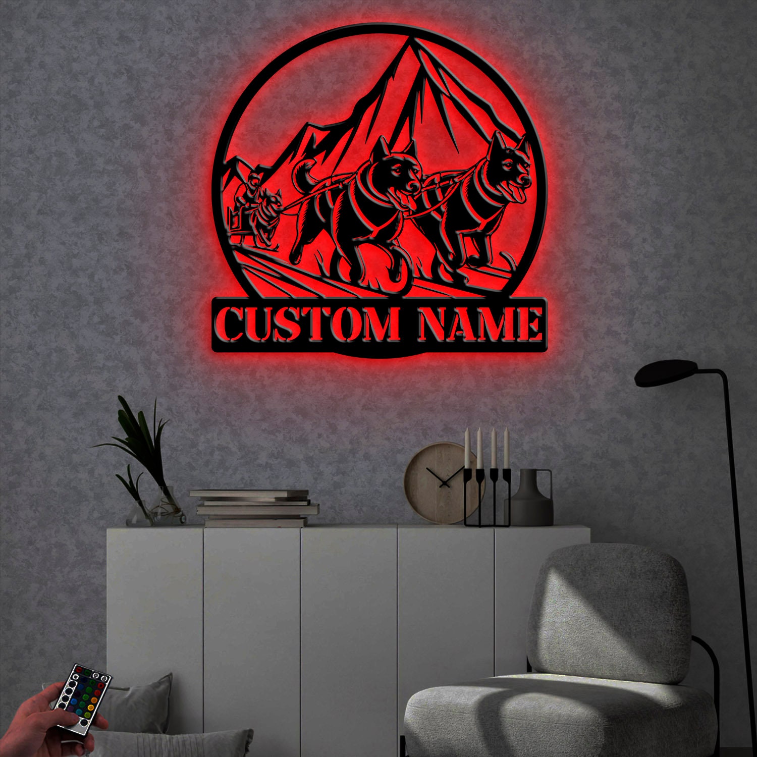 Custom Sled Dog Racing Metal Wall Art LED Light, Personalized Dogsled ...