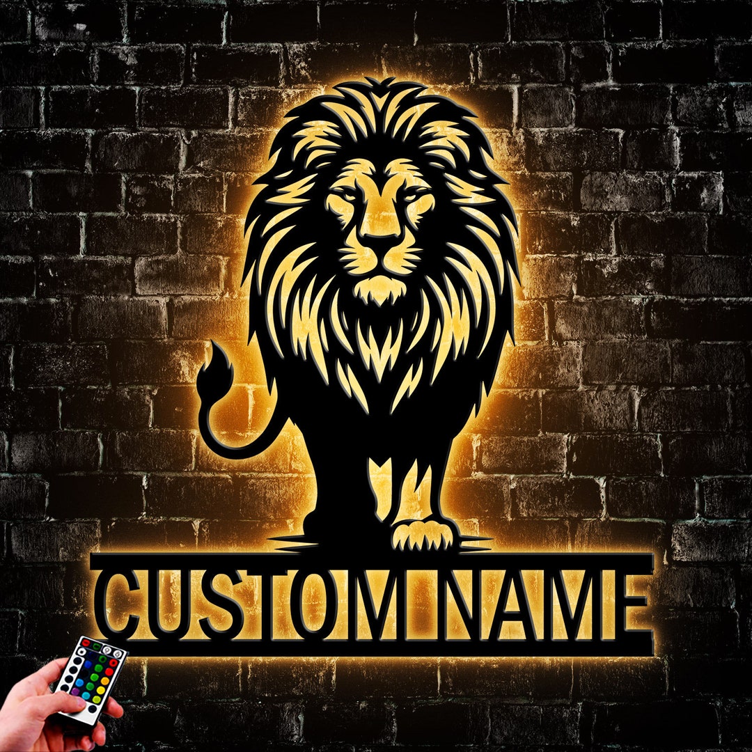 Custom Awesome Lion Metal Wall Art Led Light, Personalized Lion Lover ...