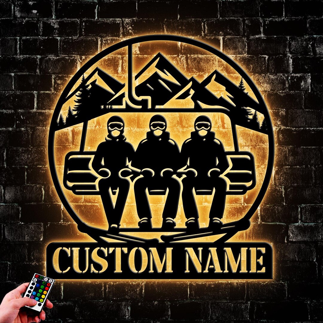 Custom Ski Lift Chair Metal Wall Art LED Light, Personalized Skiing ...
