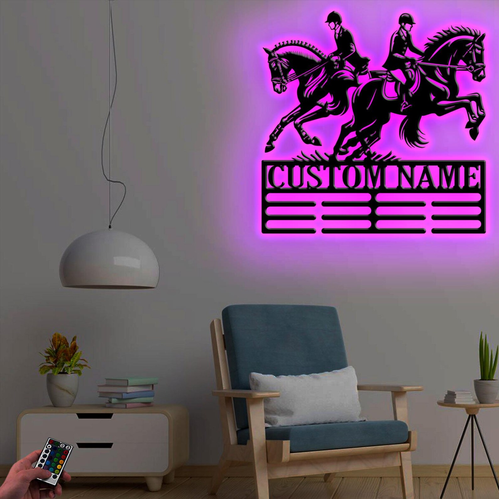Custom Equestrian Medal Holder LED Light, Personalized Horse Rider Name ...
