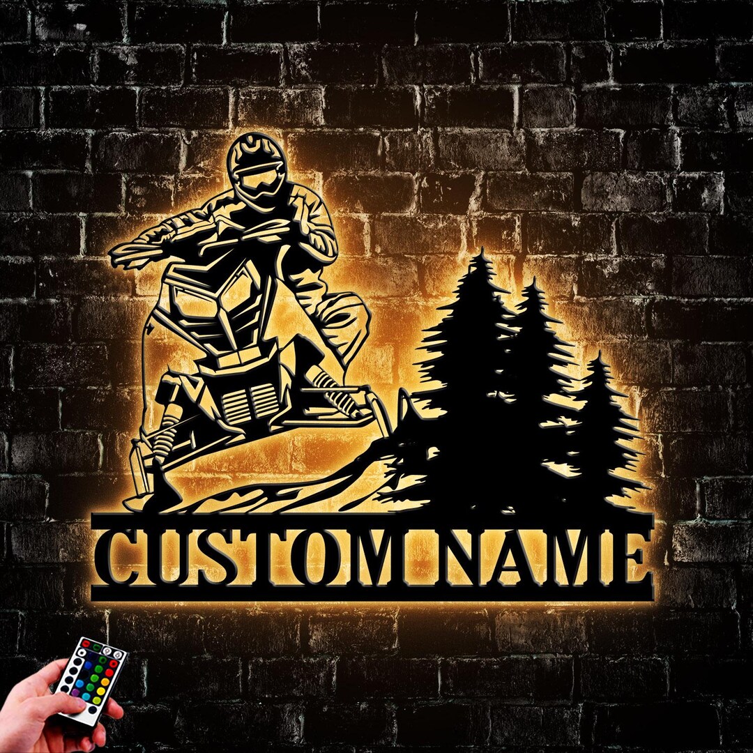 Custom Snowmobile Metal Wall Art LED Light, Personalized Snow Mobile ...