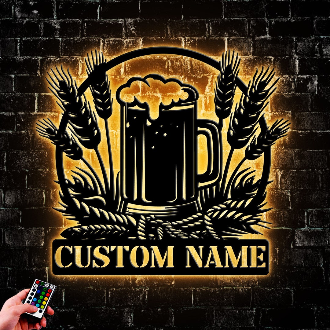 Custom Beer Bar Metal Wall Art LED Light, Personalized Alcohol Drink ...
