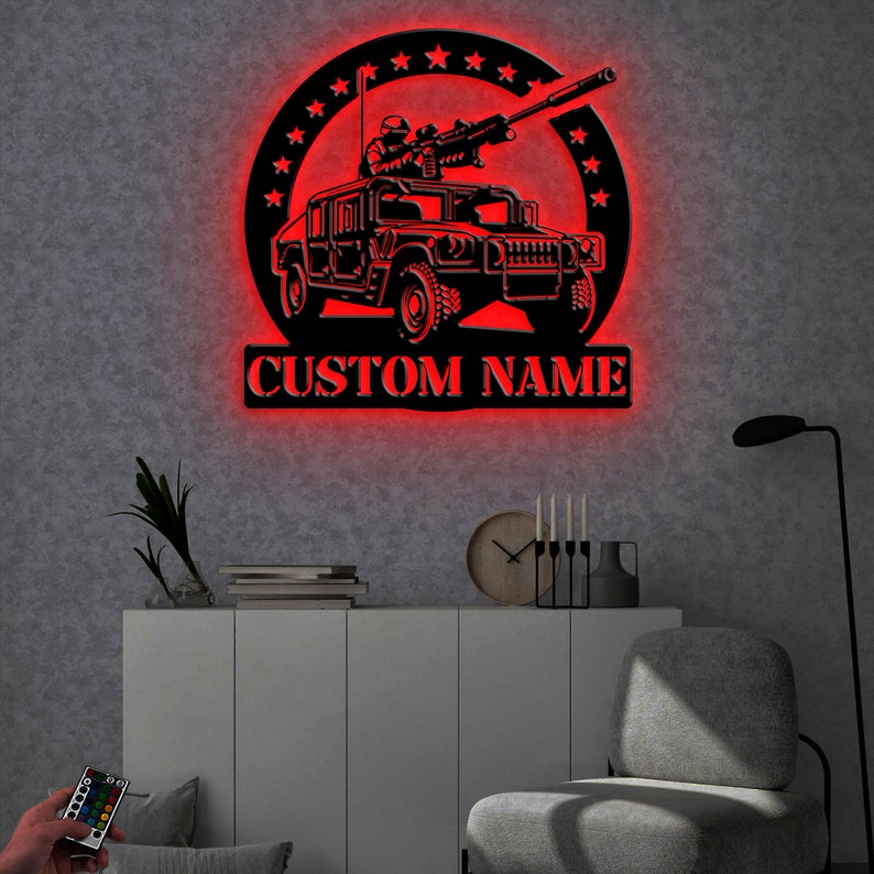 Custom Humvee Metal Wall Art LED Light, Personalized Humvee Driver Name ...