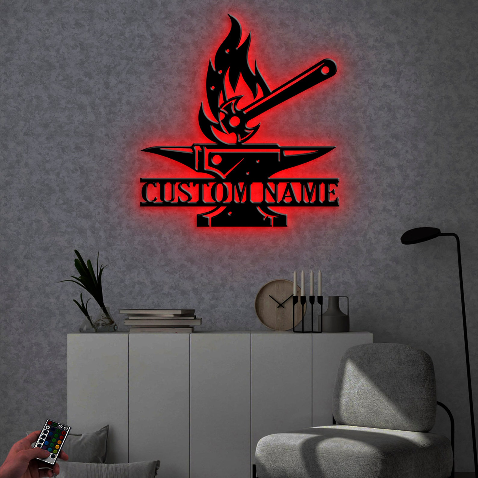 Custom Forging Metal Wall Art Led Light, Personalized Blacksmith Name ...