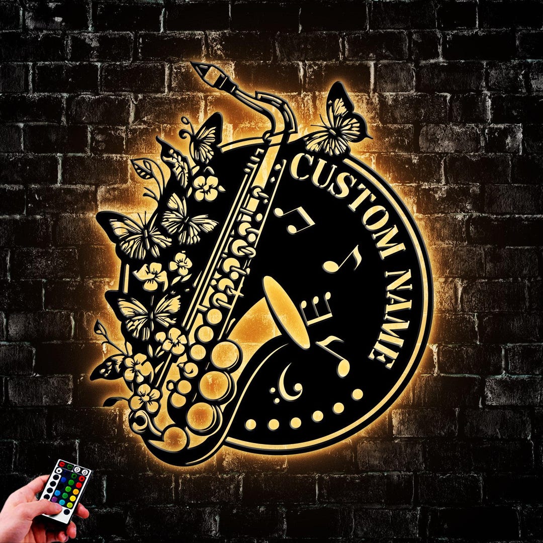 Custom Saxophone With Butterflies Metal Wall Art LED Light ...