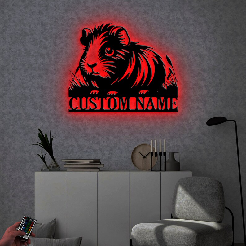 Custom Guinea Pig Metal Wall Art Led Light, Personalized Cavy Lover ...