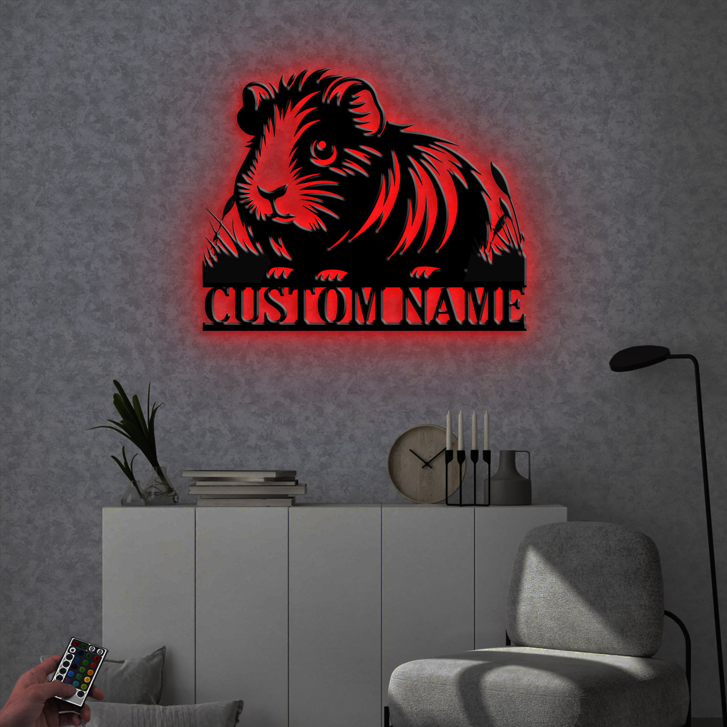 Custom Guinea Pig Metal Wall Art Led Light, Personalized Cavy Lover ...
