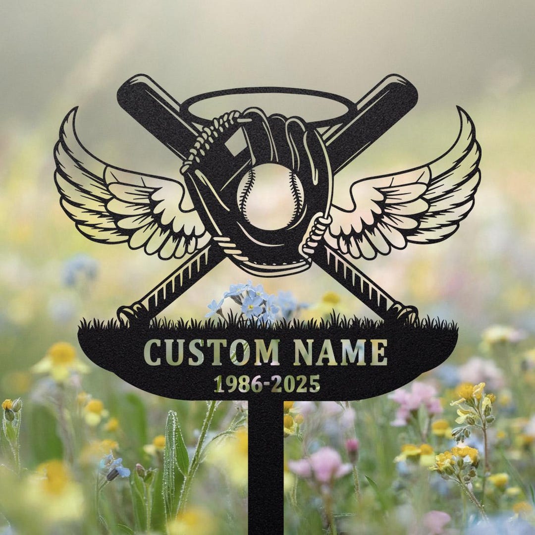 Custom Baseball With Wings Metal Memorial Stake, Grave Marker ...