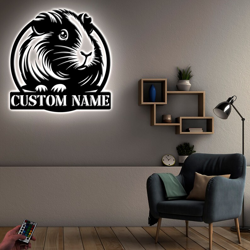 Custom Guinea Pig Metal Wall Art Led Light, Personalized Cavy Lover ...