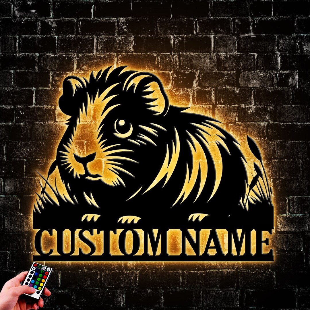 Custom Guinea Pig Metal Wall Art Led Light, Personalized Cavy Lover ...