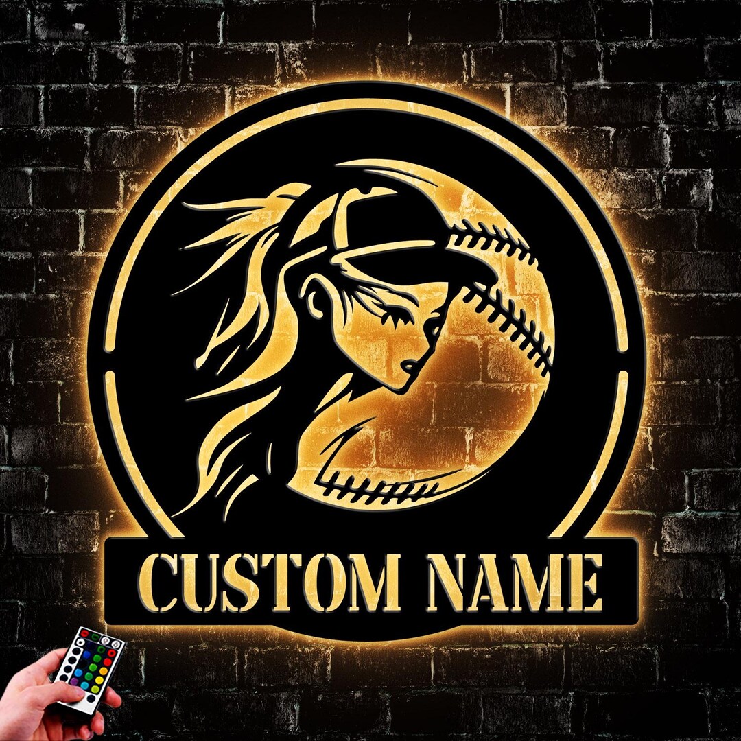 Custom Softball Girl Metal Wall Art LED Light, Personalized Softball ...