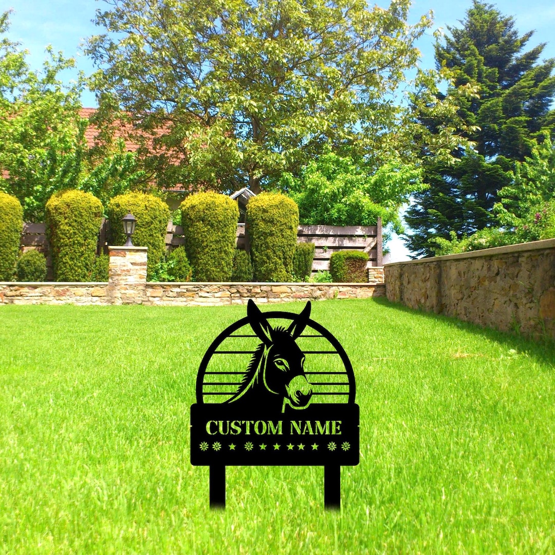 Custom Donkey Garden Metal Sign, Personalized Gardener Name Sign ...