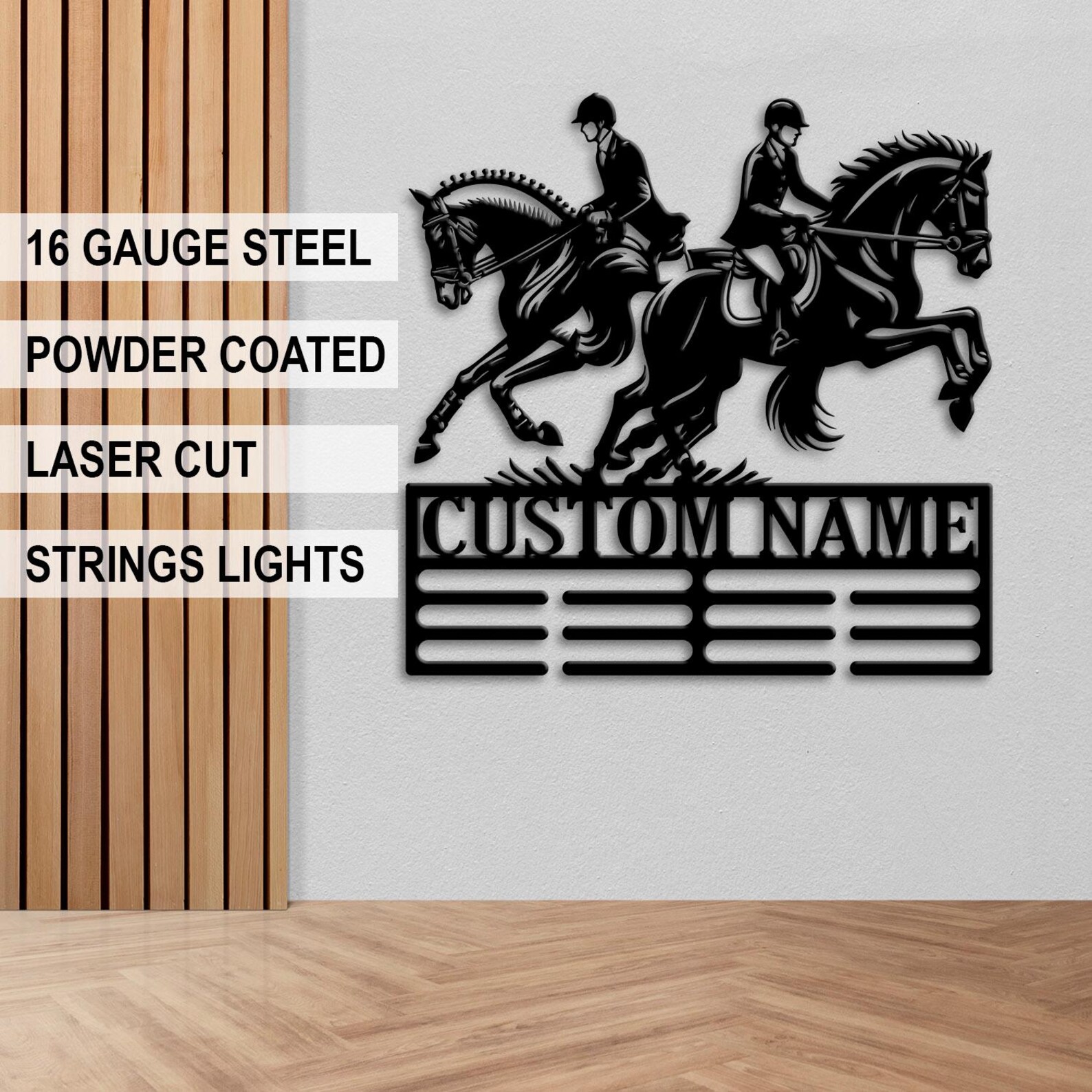 Custom Equestrian Medal Holder LED Light, Personalized Horse Rider Name ...