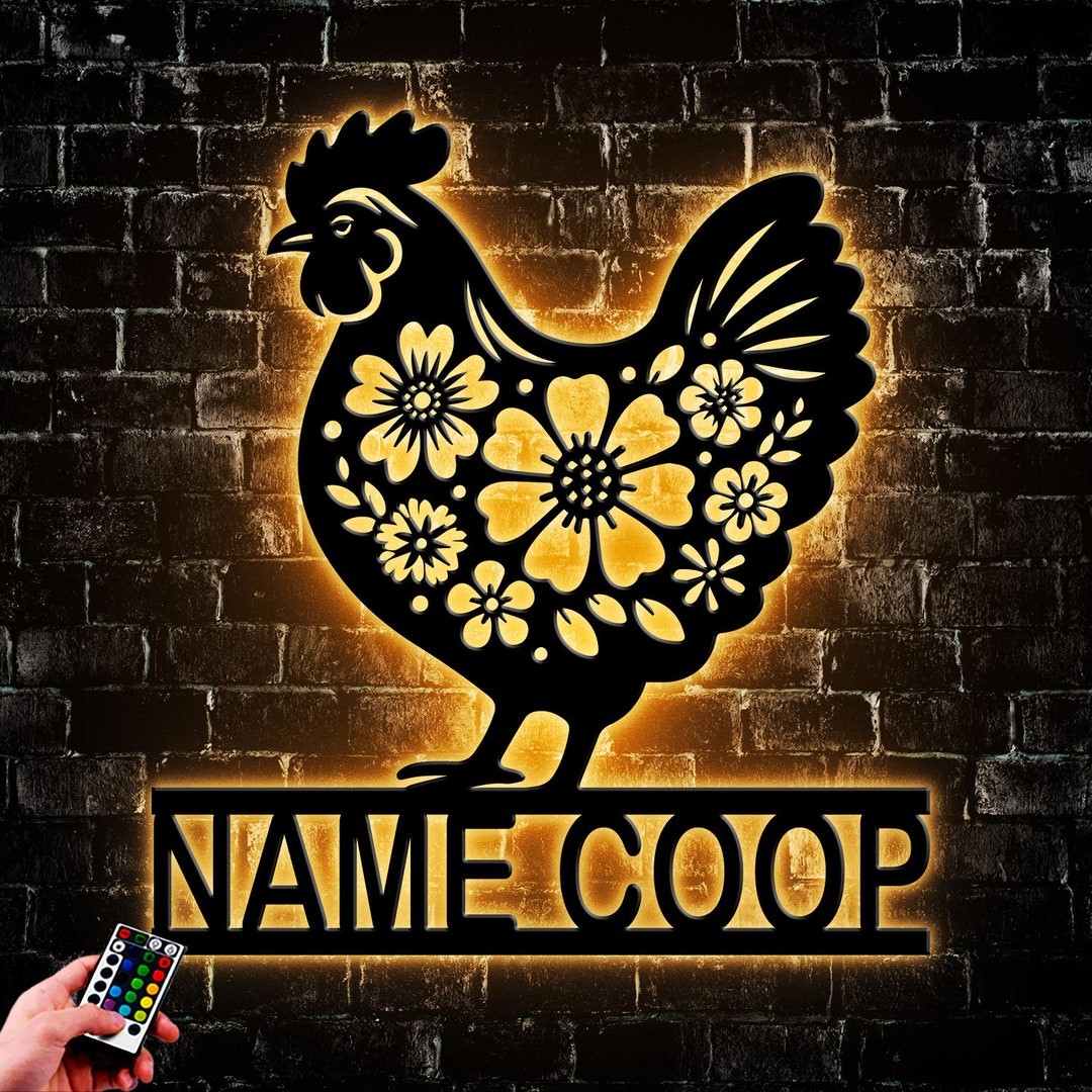 Custom Hen Coop Metal Wall Art Led Light, Personalized Floral Chicken ...