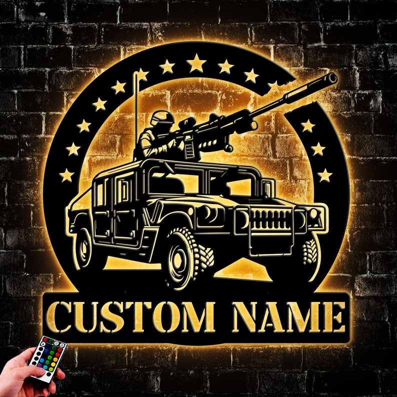 Custom Humvee Metal Wall Art LED Light, Personalized Humvee Driver Name ...
