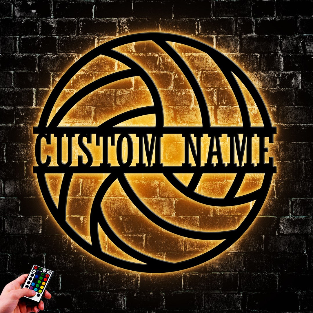 Custom Volleyball Metal Wall Art LED Light, Personalized Volleyball ...