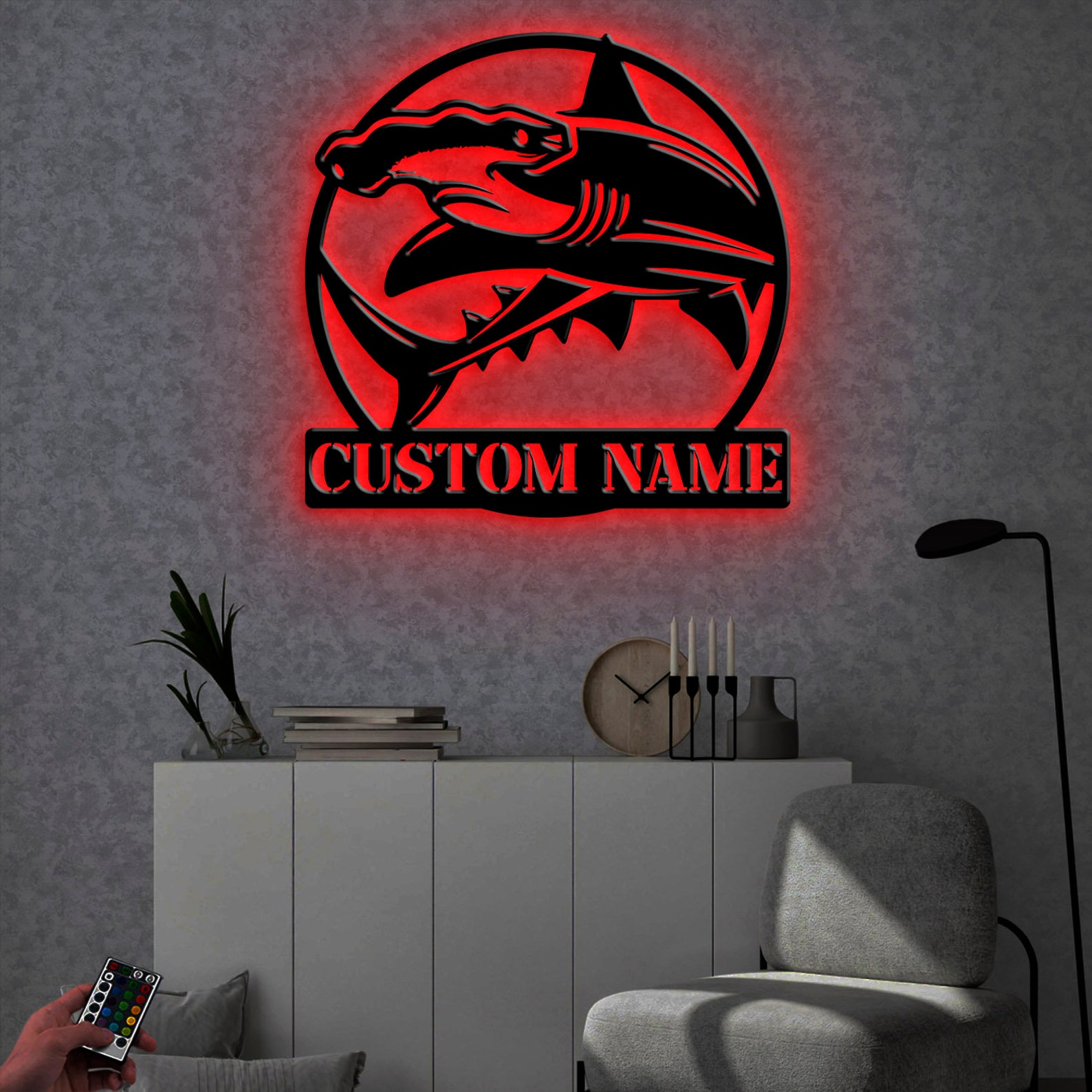Custom Hammerhead Shark Metal Wall Art LED Light, Personalized Sea ...