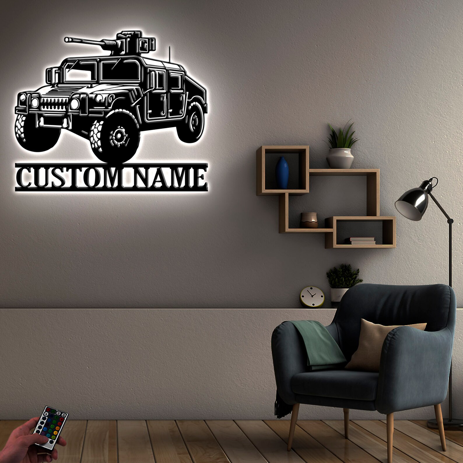Custom Humvee Metal Wall Art LED Light, Personalized Humvee Driver Name ...