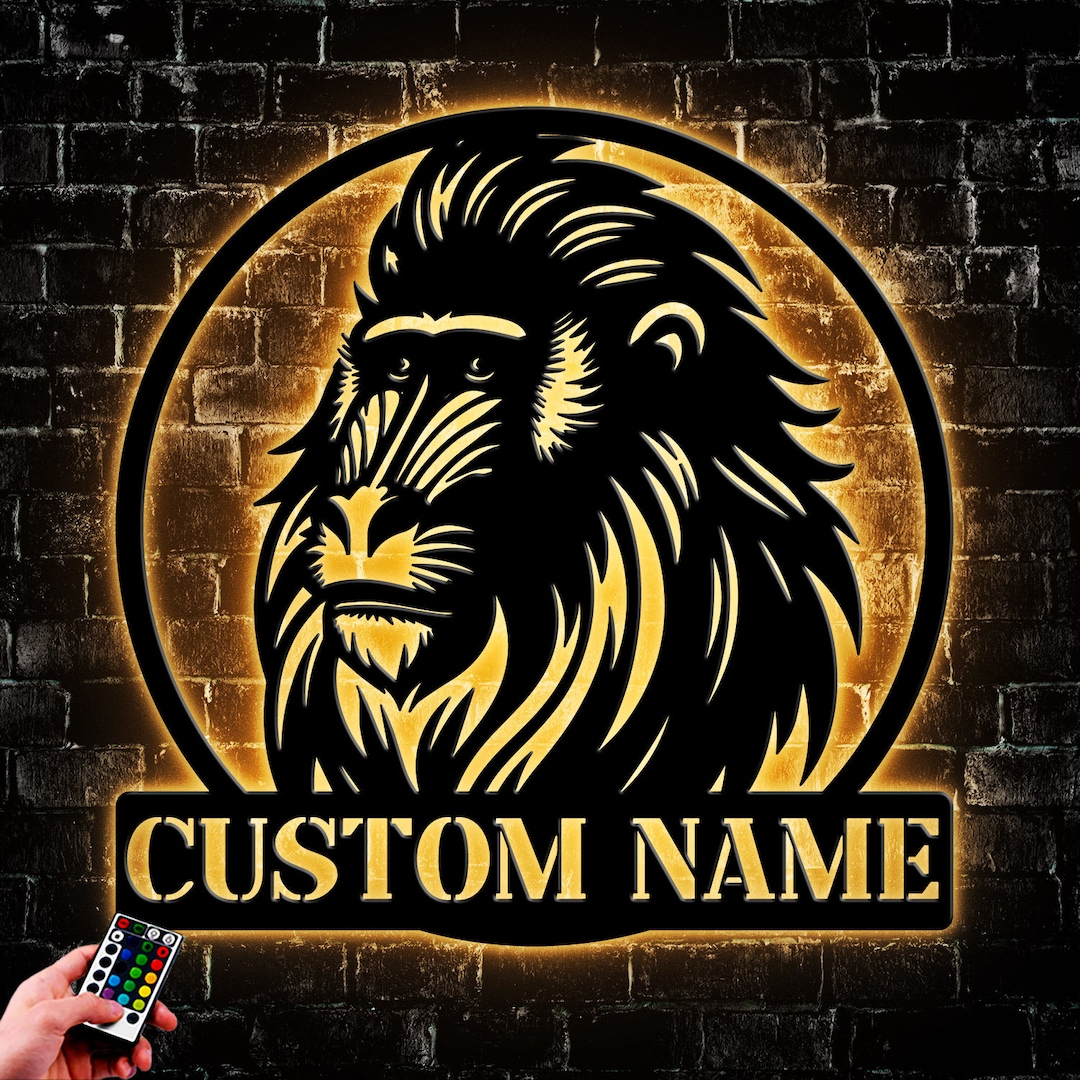 Custom Mandrill Monkey Metal Wall Art LED Light, Personalized Mandrill ...