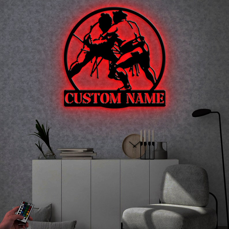 Custom Sumo Wrestling Metal Wall Art LED Light, Personalized Wrestlers ...