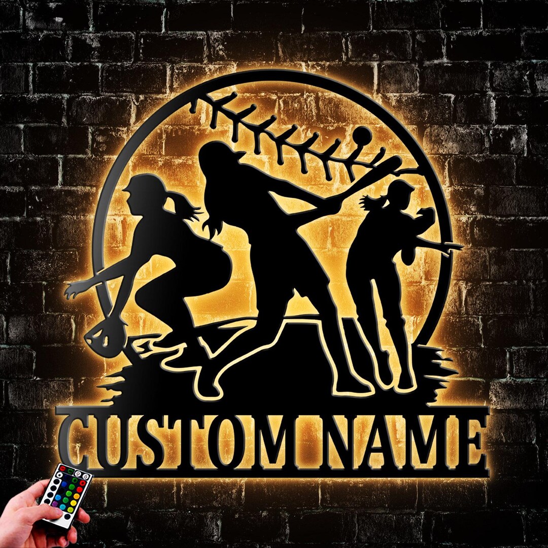 Personalized Softball Team Metal Wall Art With Led Lights Player Name ...