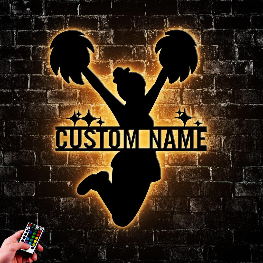 Custom Cheerleading Metal Wall Art LED Light, Personalized Cheerleader ...