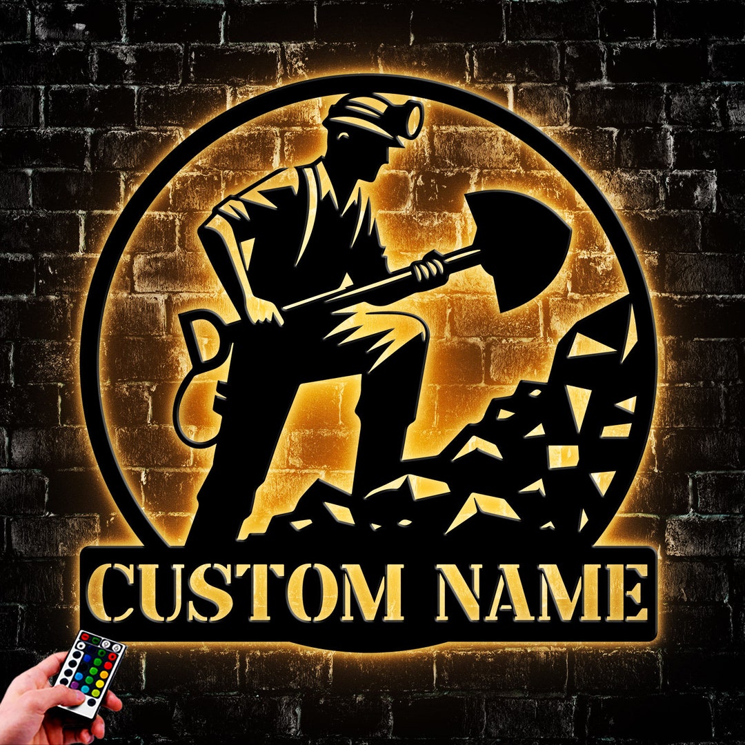 Custom Miner Shovel Cros Metal Wall Art LED Light, Personalized Miner ...