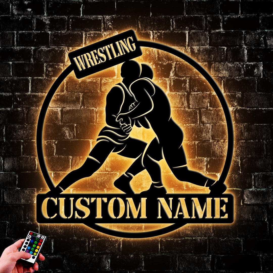 Custom Wrestling Metal Wall Art LED Light, Personalized Wrestling Sport ...