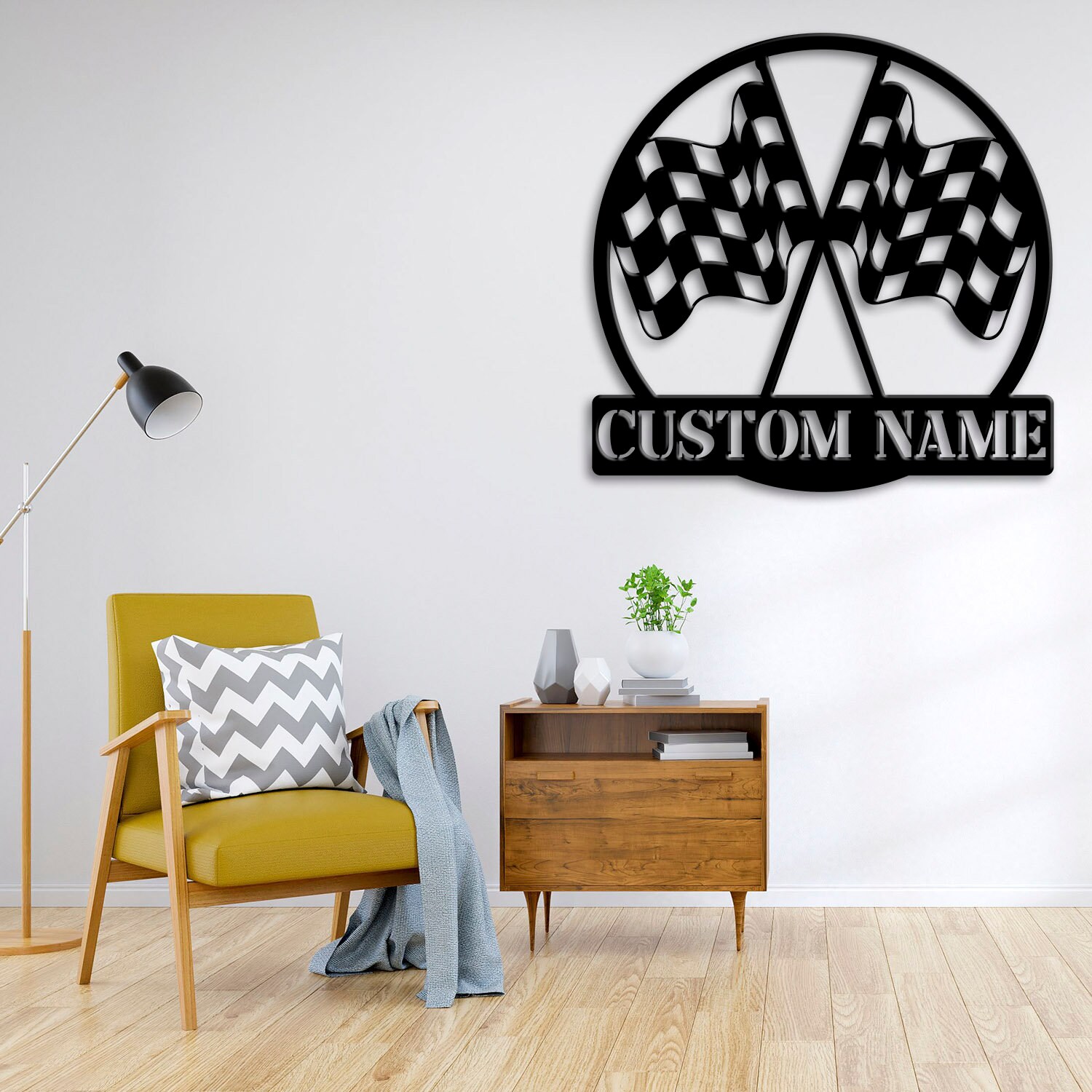 Custom Start Finish Racing Flag Metal Wall Art Led Light, Personalized ...